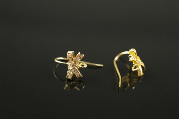 Швензы основы для серег Бантик 21х13х3,5мм, отверстие 2мм, цвет золото, медь/фианит, 21-126, 1 пара