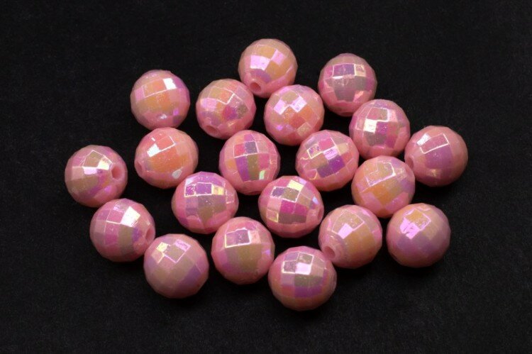 ОПТ Бусины акриловые круглые граненые 8мм, отверстие 1мм, цвет розовый АВ, 529-049, 500 грамм