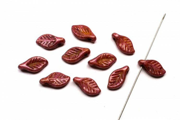 Бусина Листочек 12х6х3мм, цвет 02010/65327 розовый, непрозрачная,735-159, 10шт