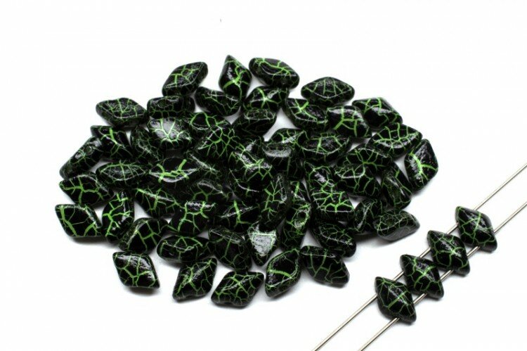 Бусины GemDuo 8х5мм, отверстие 0,8мм, цвет 02010/24620 черный/зеленый кракле, 709-190, 10г (около 64шт)