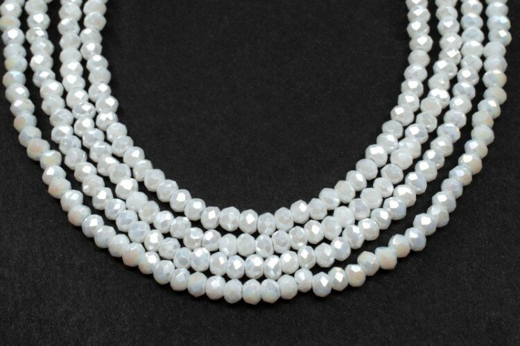 Бусина стеклянная Рондель 3,5х3мм, цвет белый, гальваническое покрытие, 501-020, 1 нить (около 110шт, около 32см)