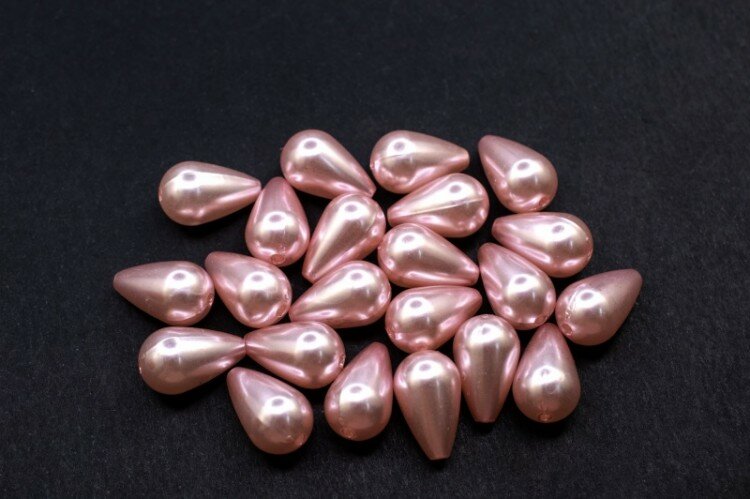 Бусины акриловые Капля 16х10мм, отверстие 1,5мм, цвет розовый, имитация жемчуга, 540-243, 10шт