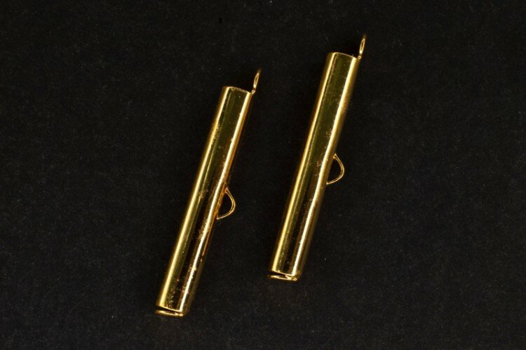 Концевик-трубочка с петелькой 30х6мм, внутренний диаметр 3,2мм, отверстие 1,5х2мм, цвет золото, 04-143, 2шт