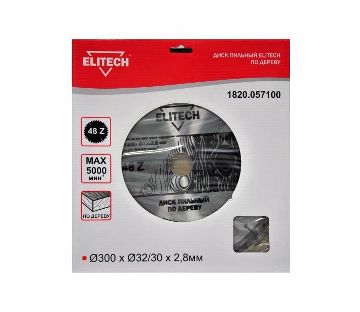 Диск пильный ELITECH 1820.057100 300мм х32/30 мм х2,8мм, 48 зуб, для дерева
