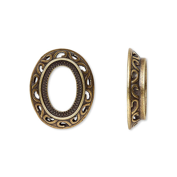 Рамка для кабошона 20х16мм (внутренний размер 14х10мм), базовый материал - латунь, античная позолоченная (цвет - бронза), 2 шт.