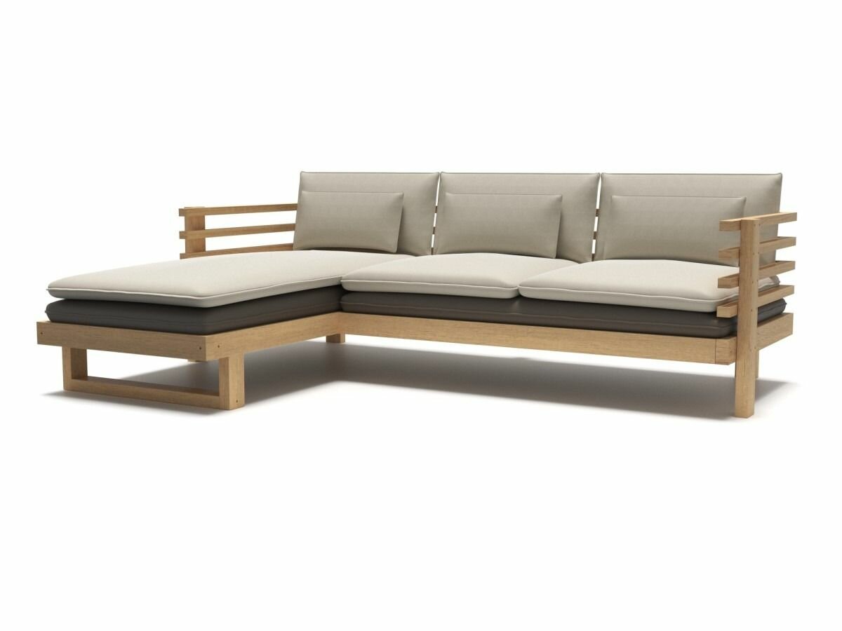 Угловой диван Soft Element Атлантик Beige Brown левый, велюр, массив дерева, скандинавский лофт, в кафе, в офис