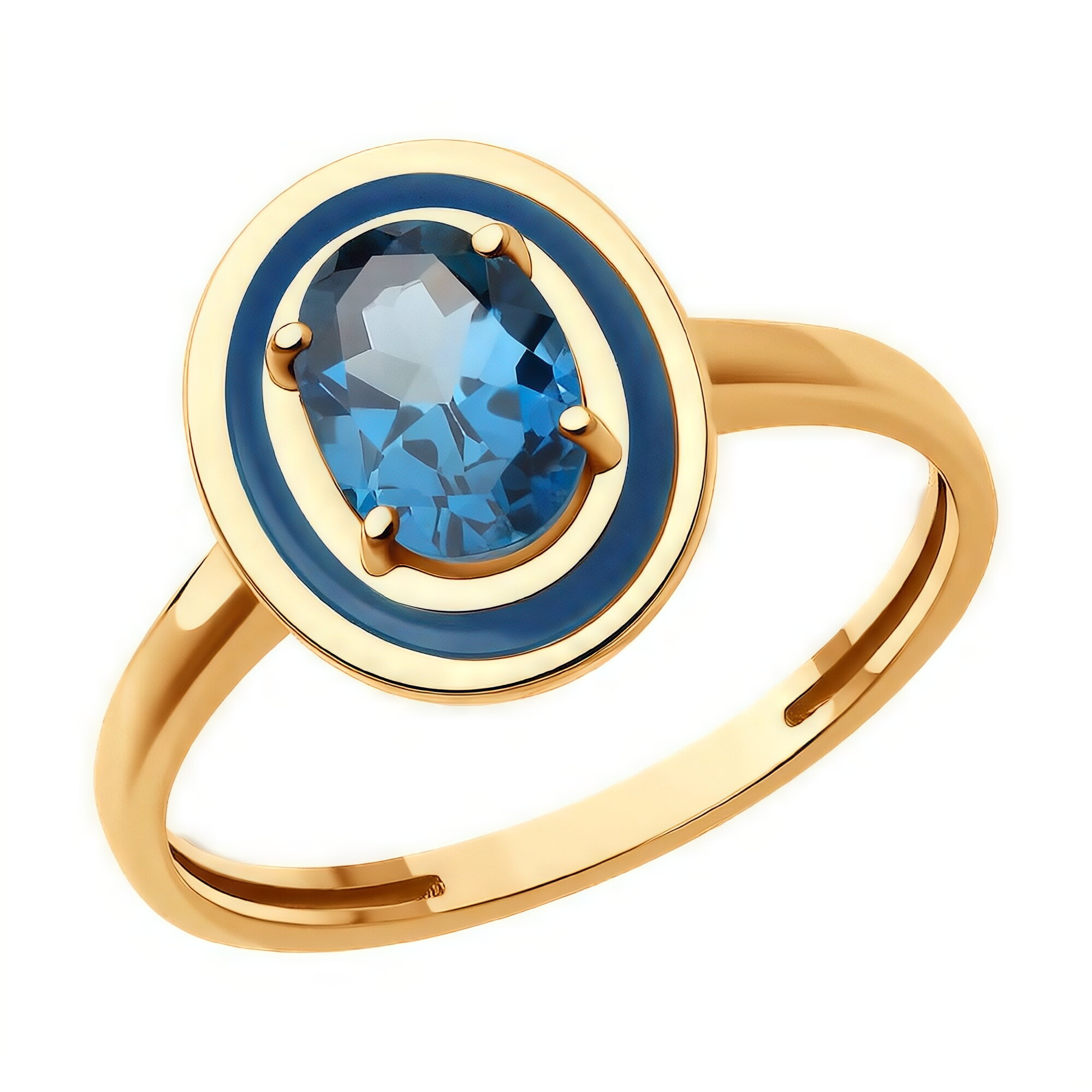 Кольцо, красное золото, 585 проба, Лондон топаз, эмаль