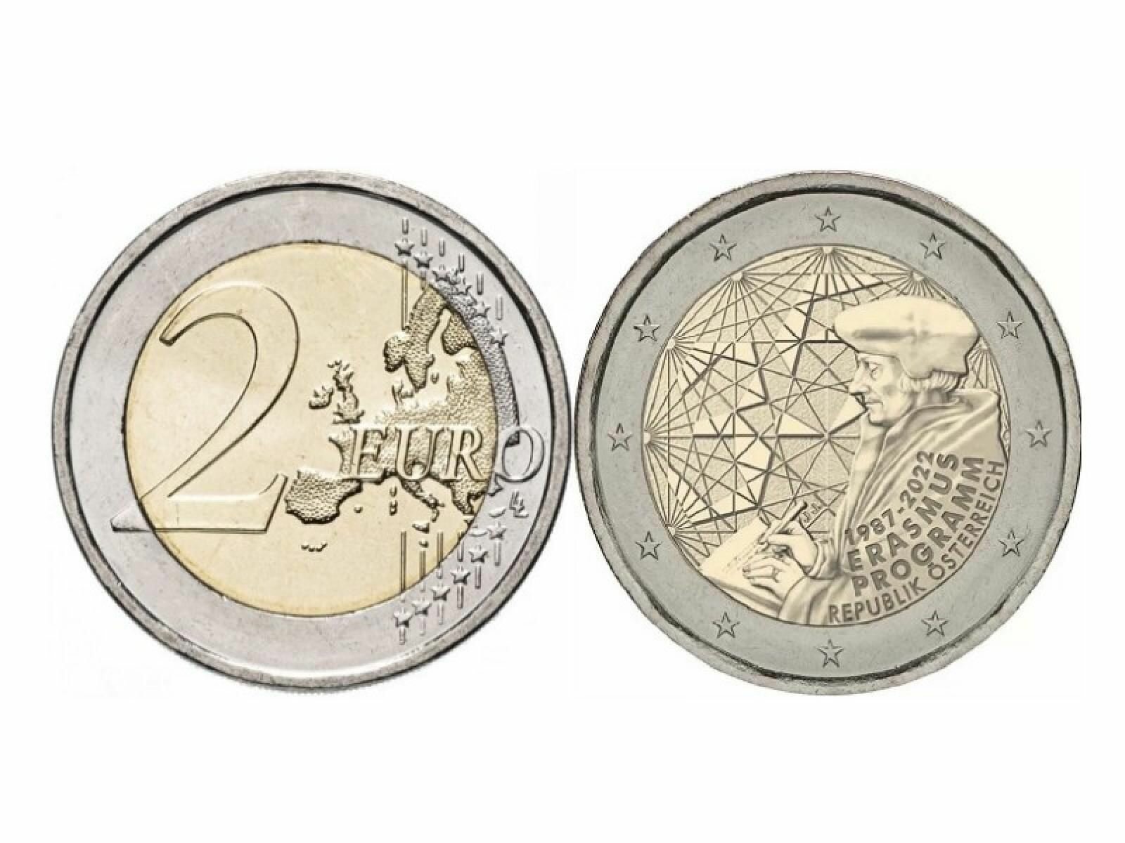 2 евро Австрии 2022 г. 35 лет программе Эразмус