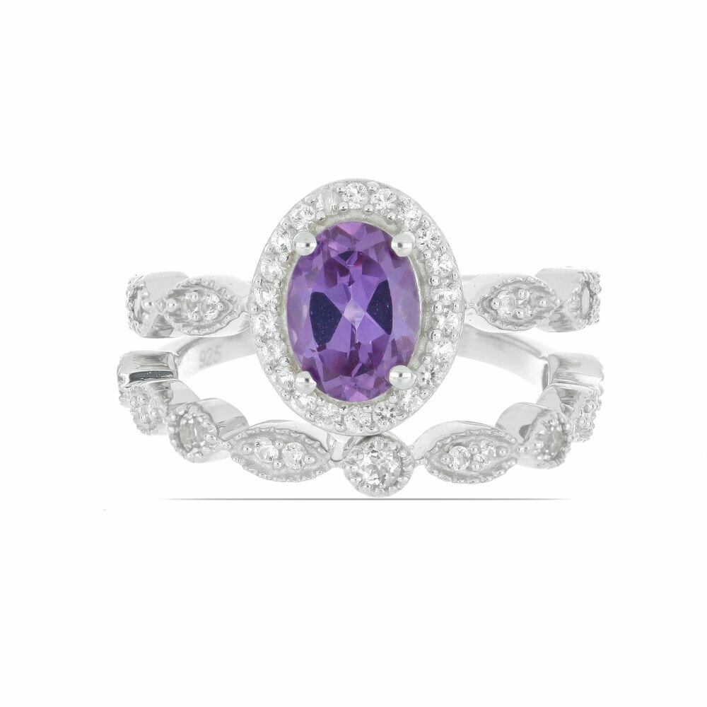 Кольцо, серебро, 925 проба, родирование, александрит синтетический, топаз