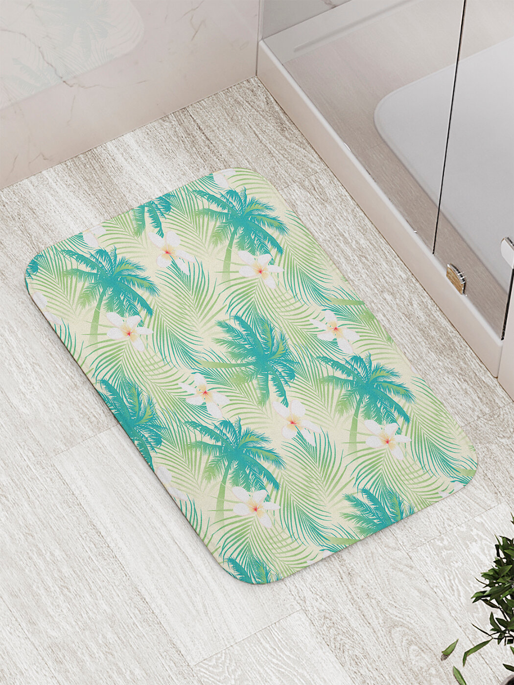 Коврик для ванной комнаты, туалета "Цветы в пальмах" противоскользящий, 52х77 см, JoyArty