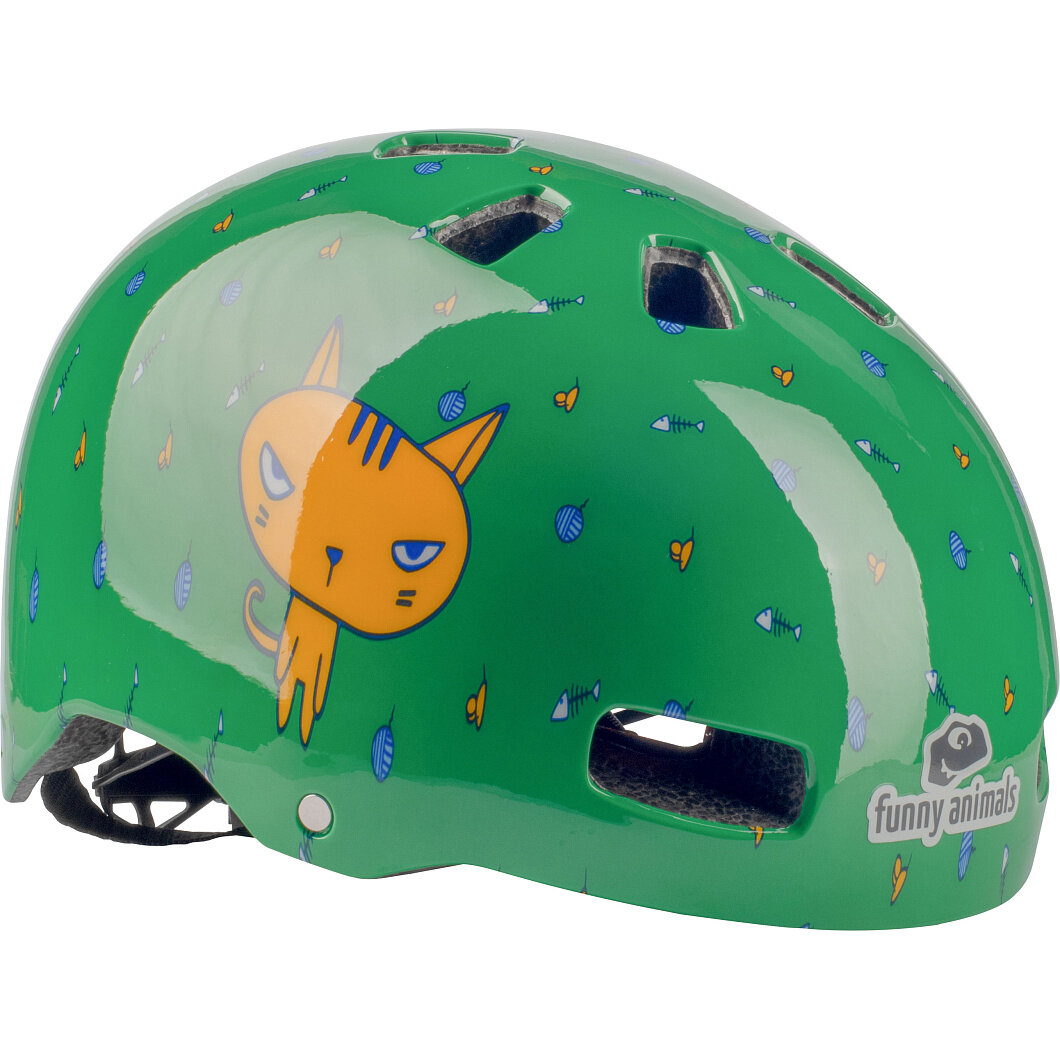 Защитный детский шлем для велосипеда/для роликов Funny Animals Cat Green, размер 51-55 cм
