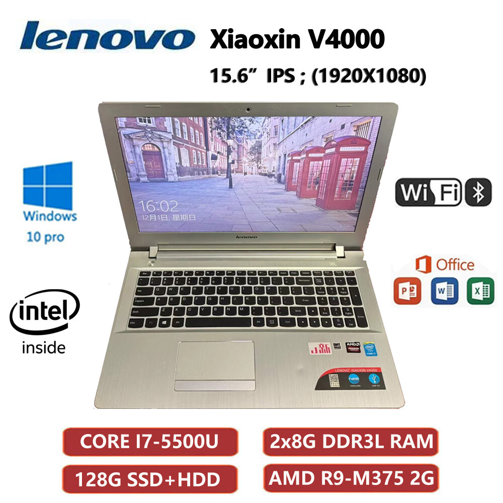 Подержанный ноутбук 15.6" Lenovo Xiaoxin V4000 ( CORE i7-5500U CPU+2X8GB DDR3L 1600+128GB SSD+500G HDD+AMD Radeon R9-M375 2G Видеокарта+1920X1080 IPS) Win 10 pro