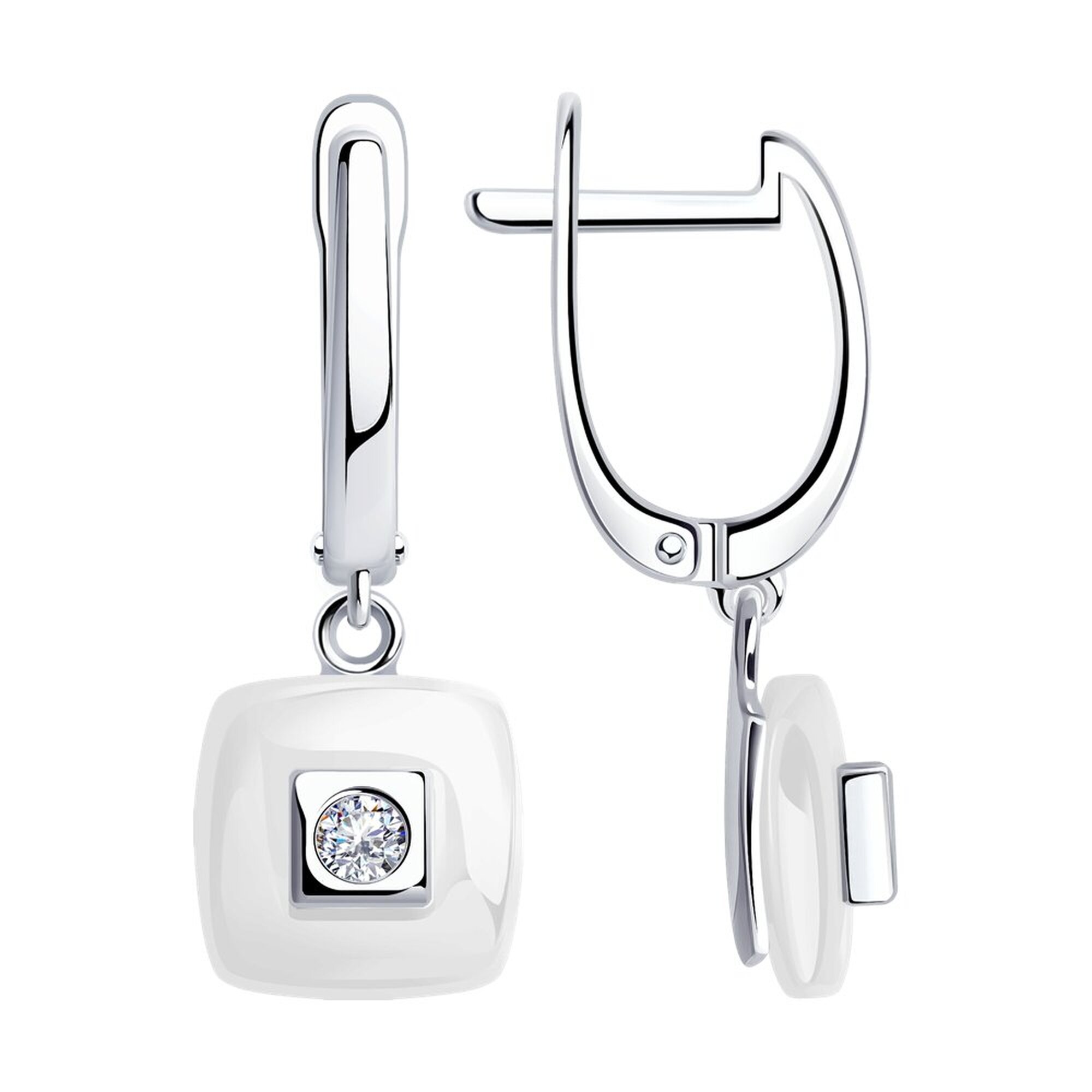 Серьги, серебро, 925 проба, родирование, фианит, керамика