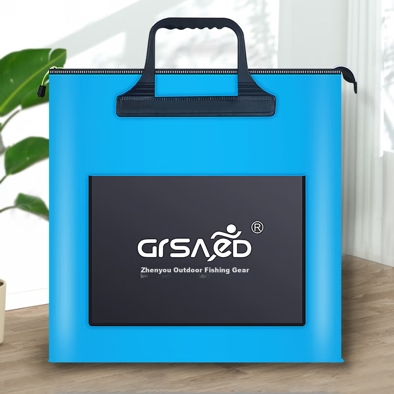 Grsaed Fishing Tackle Bag with Handle, 48cm Long, Multifunctional, Waterproof, Lightweight, Thickened, Durable, Fish Storage Bucket, Fishing Accessories with Side Pocket, Blue