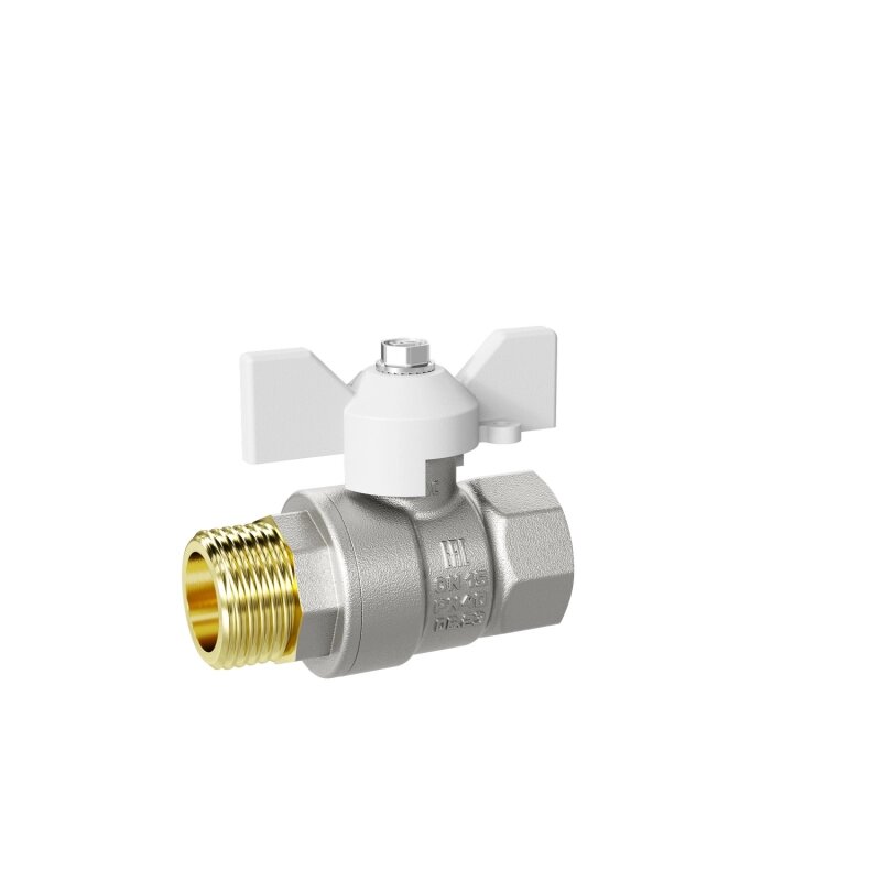 Кран шаровой латунный для воды LD Pride 47.302.15W. В-Н. Б 1/2" бабочка белая