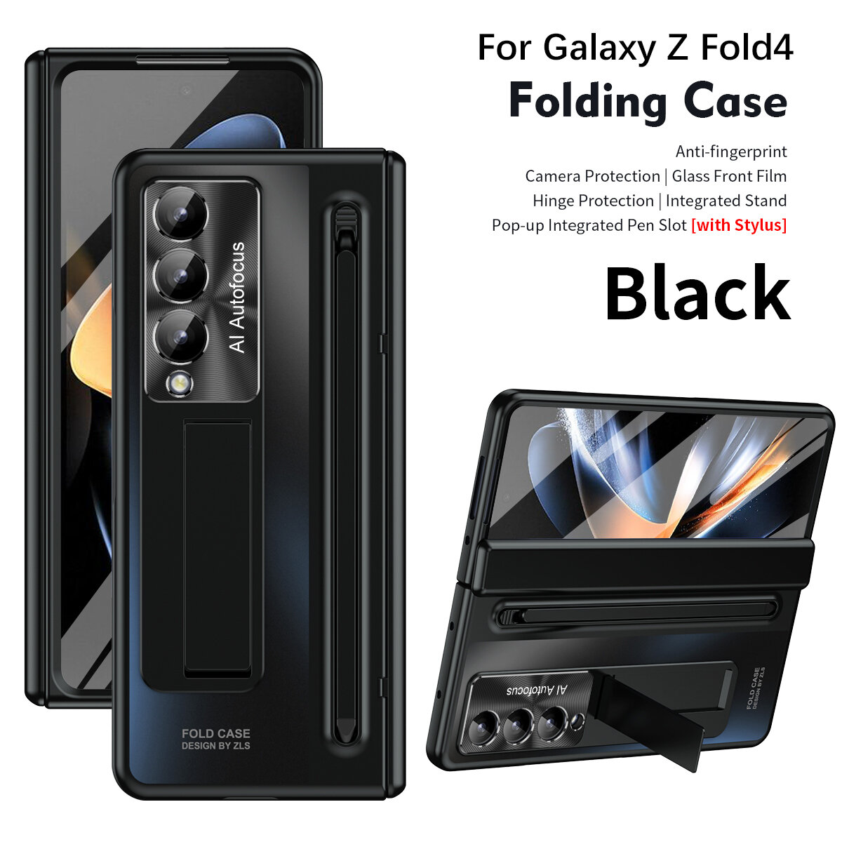 Подходит для Samsung Galaxy Z Fold4 / Самсунг Галакси Z Fold 4 Чехол для смартфона, С ручкой от руки, с передней планкой из закаленного стекла, Z Fold4, подставка, необычная форма,360° Полная защита,