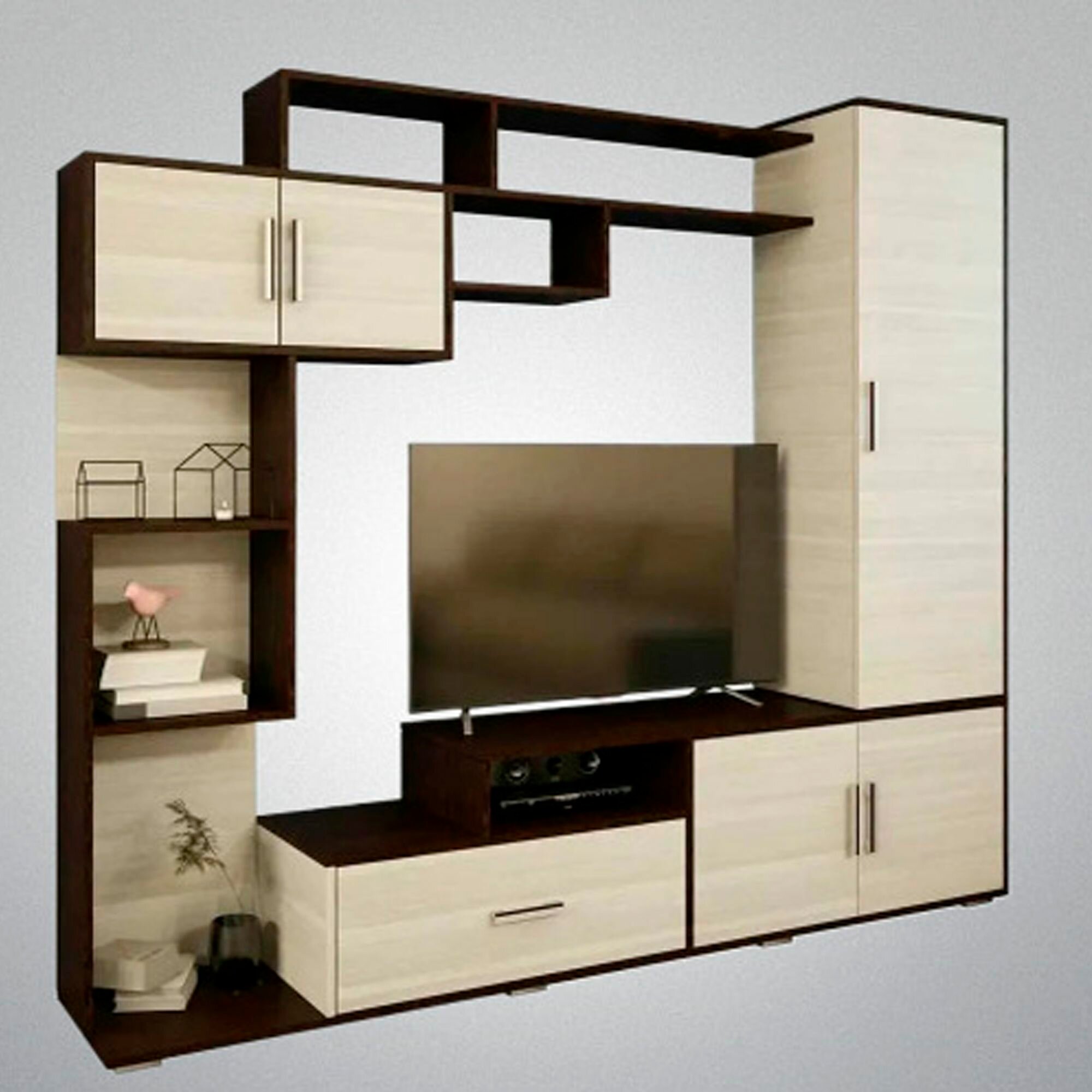 Cтенка в гостиную Пекин Дуб Венге / Сосна Лоредо, под телевизор, напольная, горка в гостиную, в зал тв зона, ширина 210 см