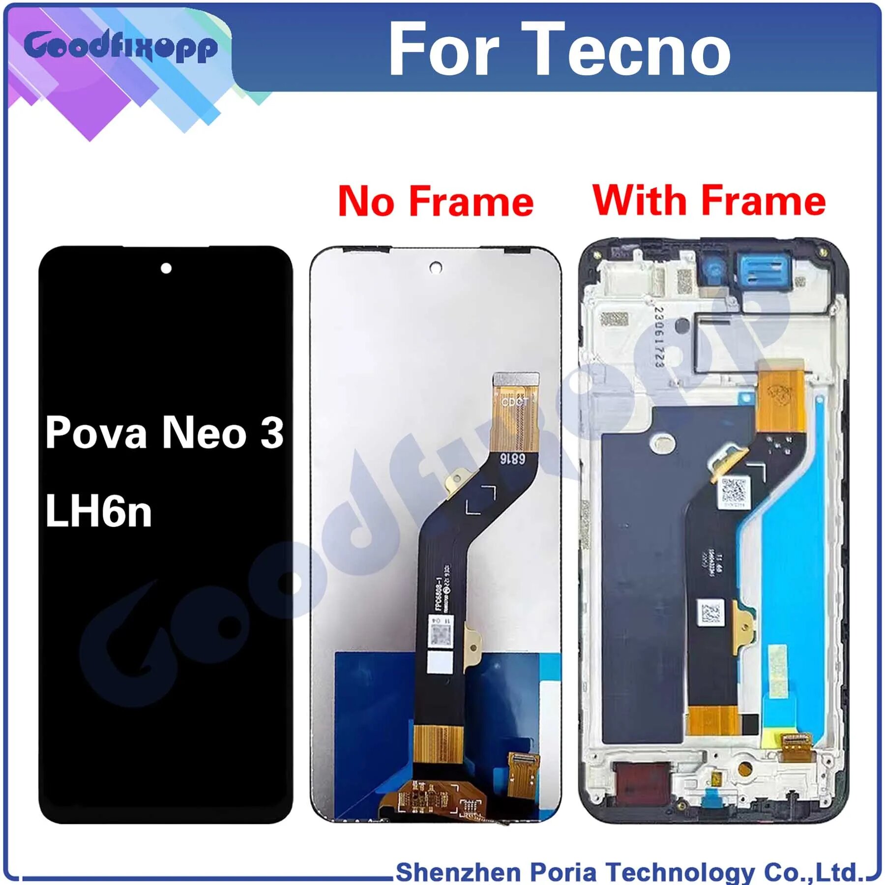 Для Tecno Pova Neo 3 LH6n ЖК-дисплей с цифровым преобразователем сенсорного экрана в сборе для Neo3 LH6, запасные части, замена With Frame