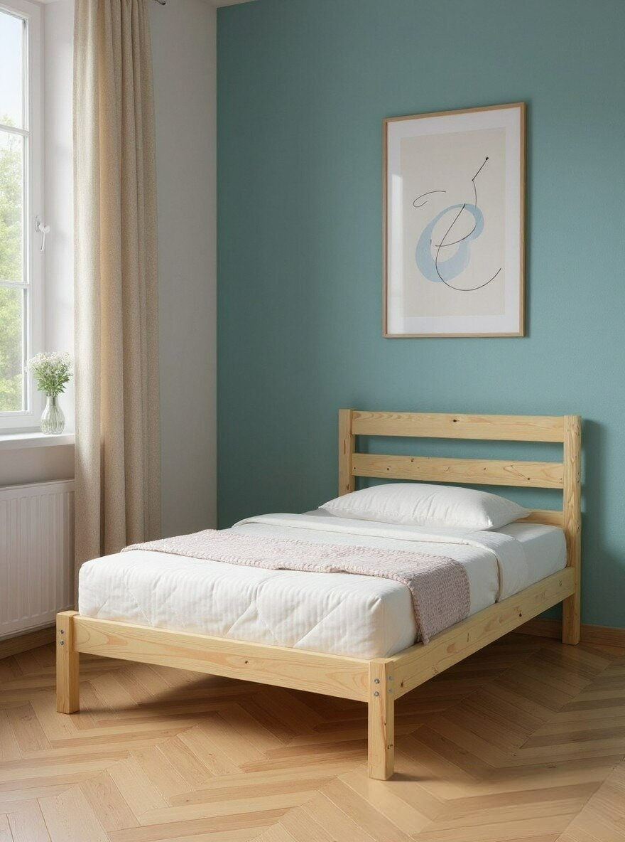 Кровать односпальная детская 80х200 из массива сосны с реечным основанием