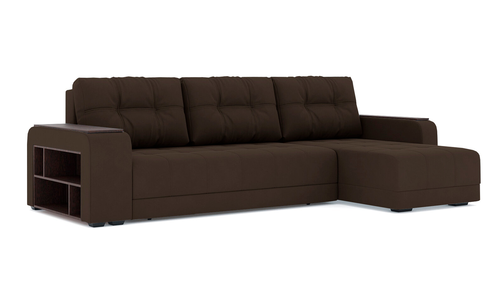 Угловой диван Милан, еврокнижка, полка в подлокотнике, угол универсальный, велюр Зара Браун 20