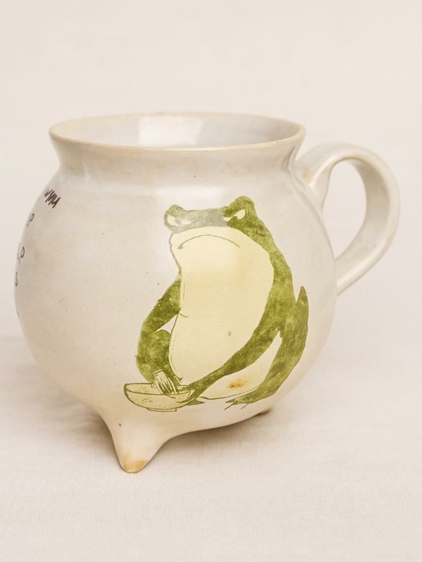 Кружка-котелок ручной работы на ножках «Лягушка», песочная, керамика, 350 мл