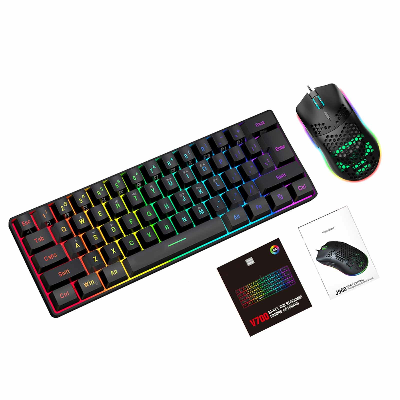 Набор проводной игровой клавиатуры и мыши с RGB-подсветкой, скорость перемещения 6400 для ПК, компьютера, черный набор