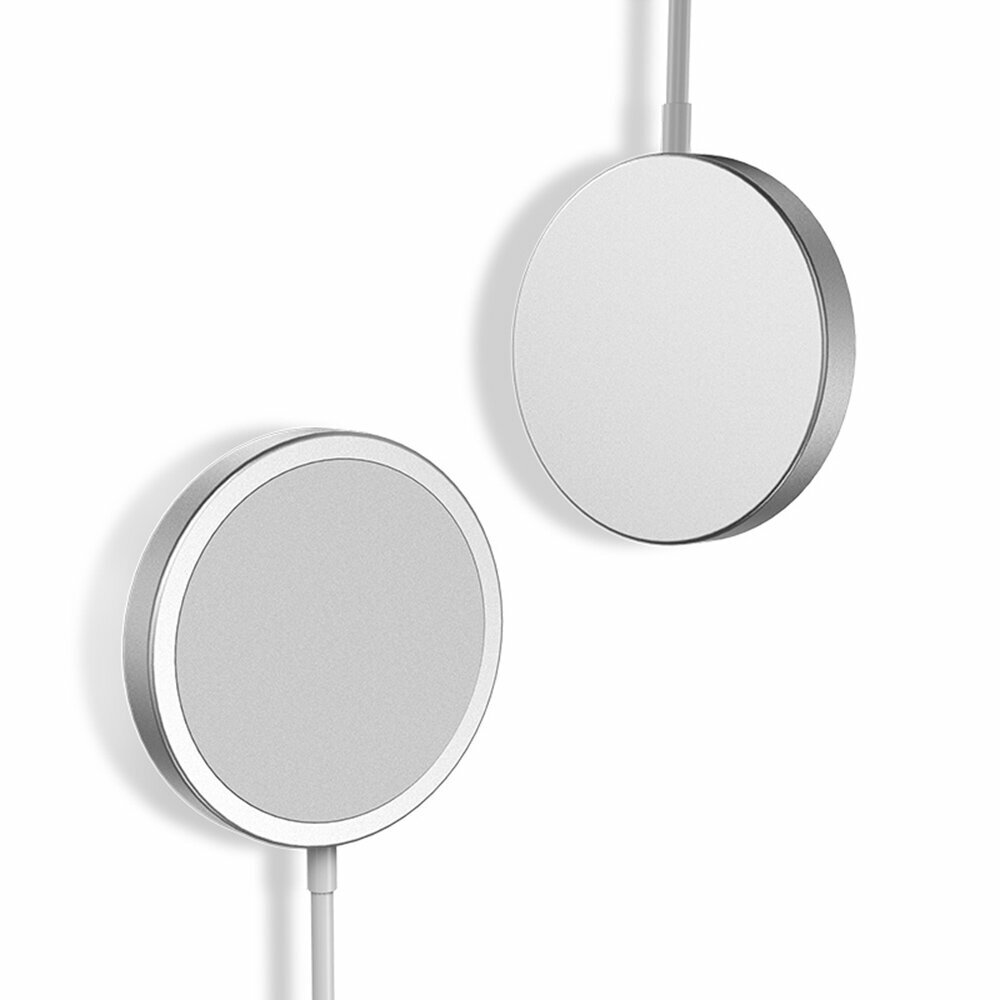 Магнитный беспроводной зарядник 15W быстрая зарядка для iPhone 12/12 Pro Max/Mini/AirPods Pro, материал алюминиевый сплав+ABS, вес 50.3g, порт Type-C, вход DC 5V/3A 9V/2.2A, выход 15W Max