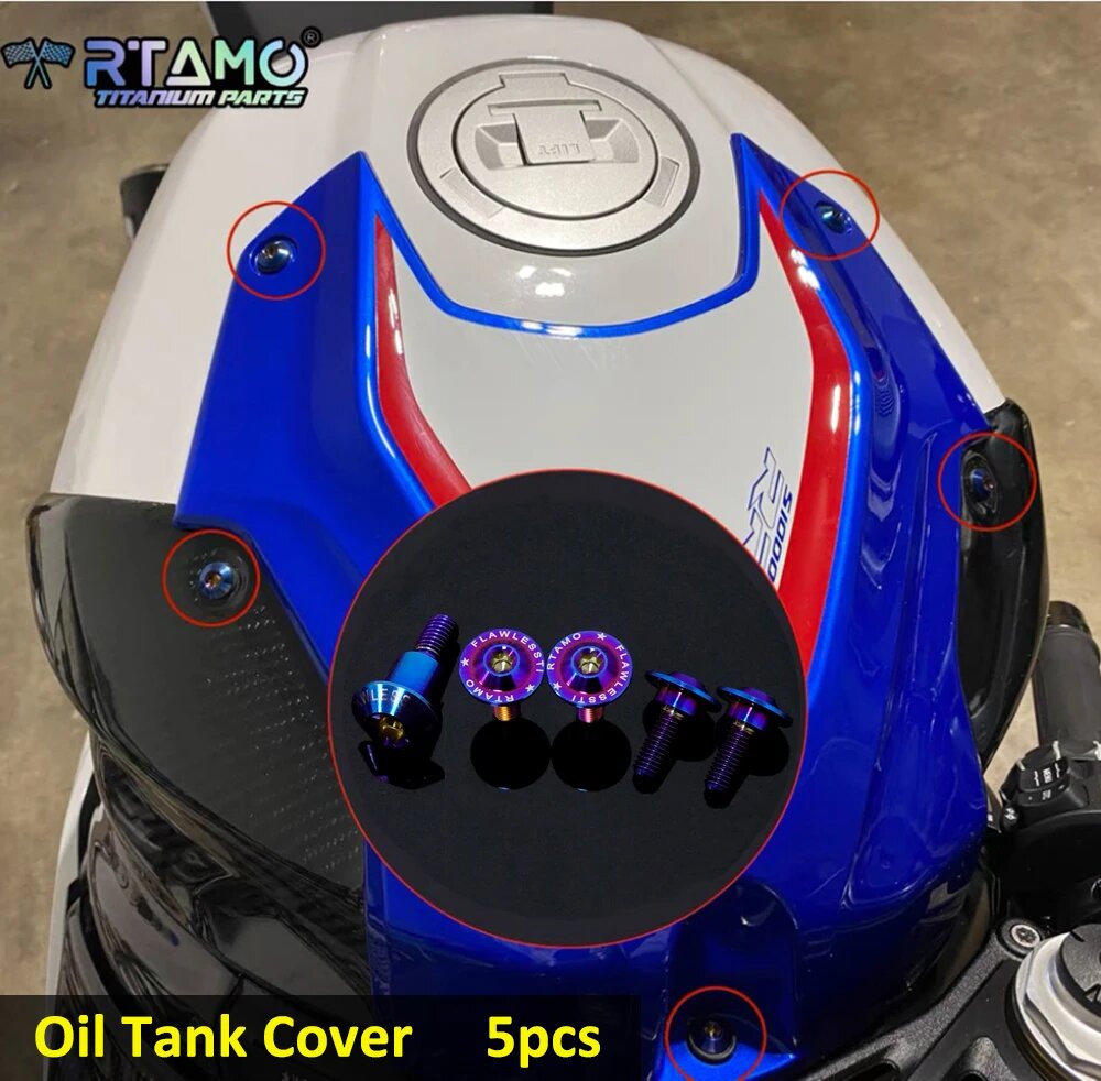 RTAMO Болты из титанового сплава, гайка маятника, спойлер, крышка картера двигателя, винт передней педали для BMW S1000RR 2021-2023, модификация Oil Tank Cover 5pc, PVD Blue