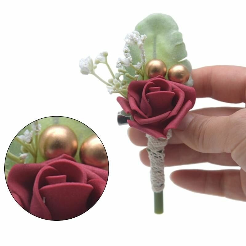 4шт, свадебный корсаж из маленьких роз для жениха и невесты-винно-красный