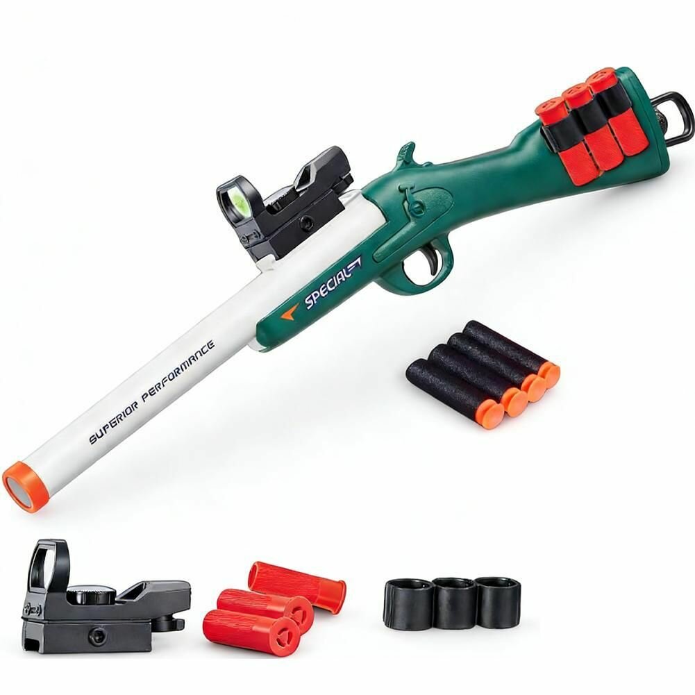 Детский игрушечный дробовик с патронами (мягкими пулями и гильзами)