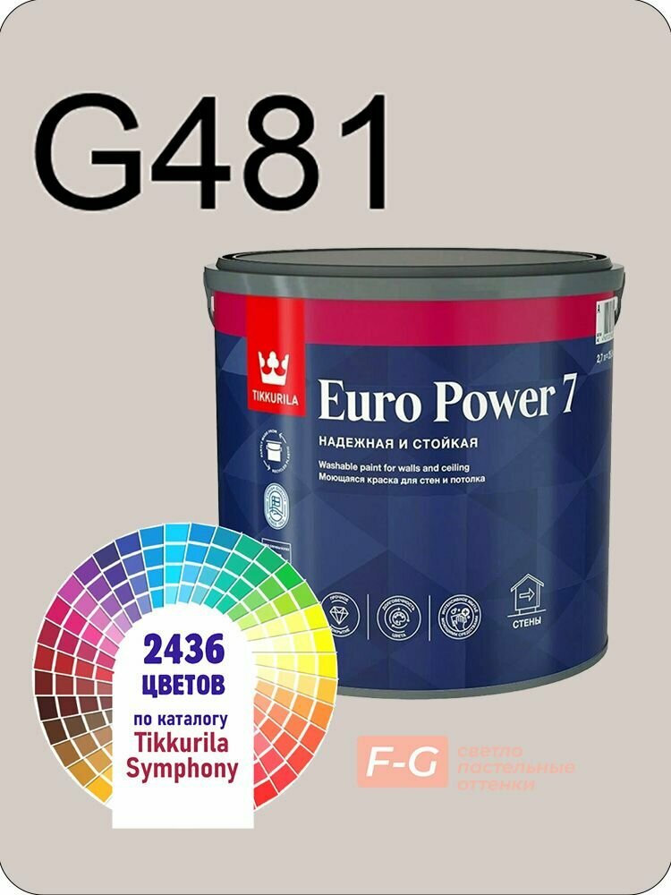 Краска для стен и потолков Tikkurila Euro Power 7 2,7л. светло-пастельные оттенки G481