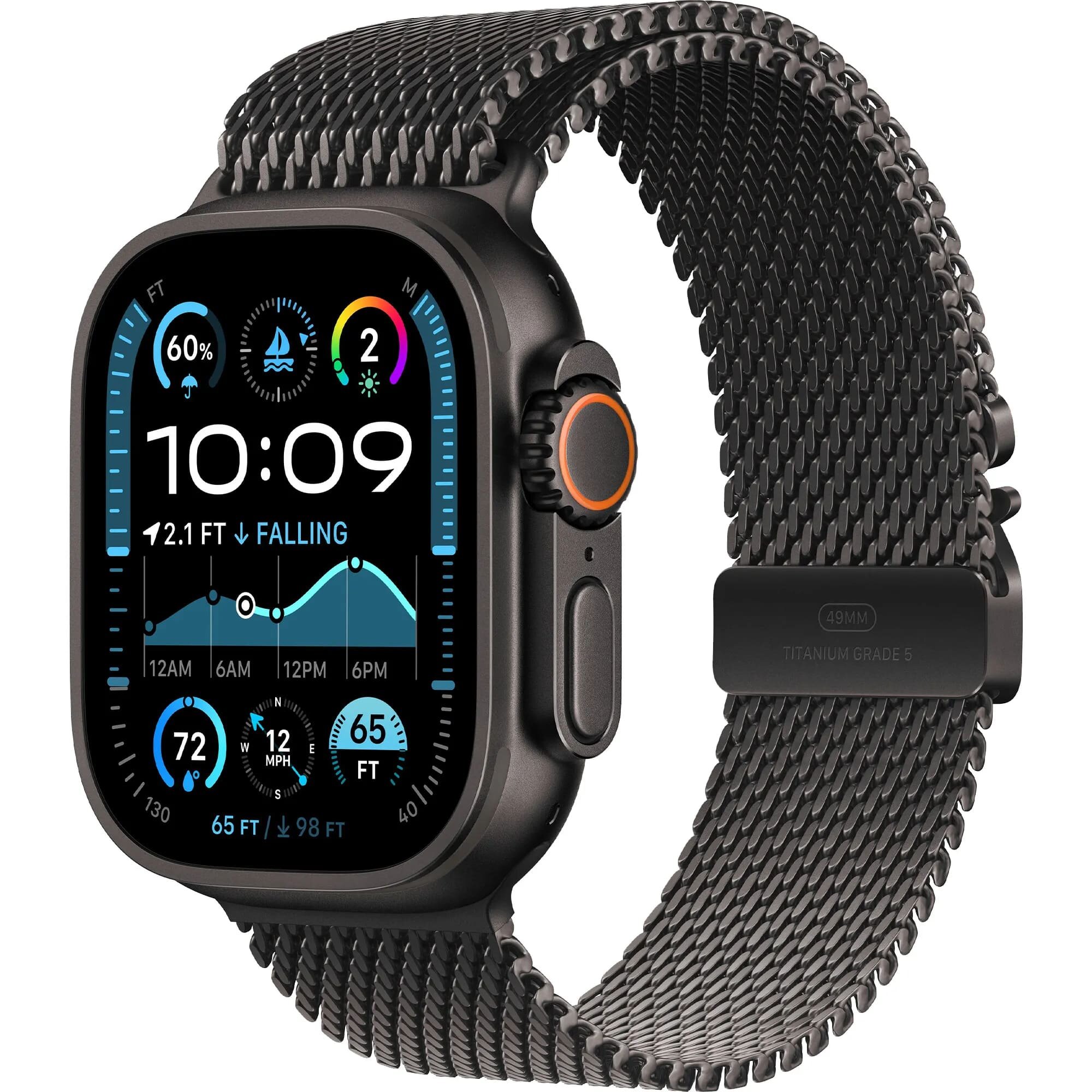 Apple Watch Ultra 2 MX5U3(2024) GPS + Cellular, 49 мм, корпус из титана, ремешок Titanium Milanese Loop (M) цвета black (черный)