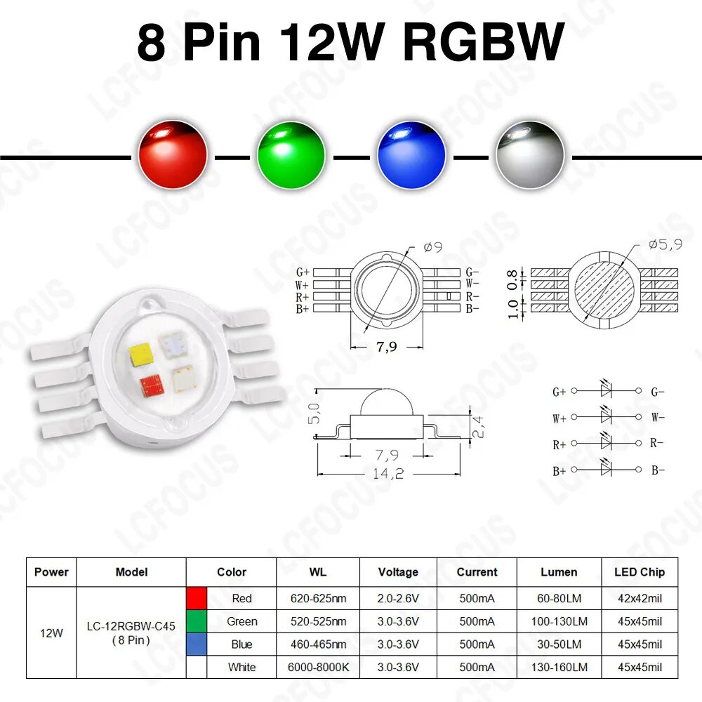 12W RGBW светодиодная лампа 8Pin, 5 шт.