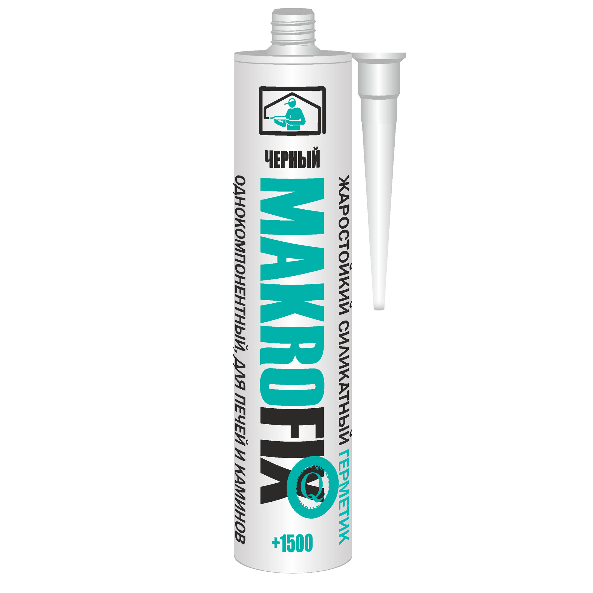 Герметик силикатный MAKROFIX +1500С 280мл черный, арт.9014