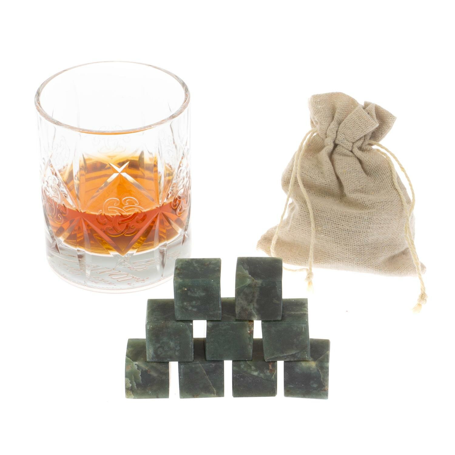 Камни охлаждающие для виски набор 9 кубиков из офиокальцита 121572