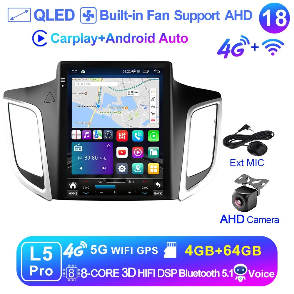 LEHX Pro 4G для экрана в стиле Tesla Android 14, автомобильное радио для Hyundai Creta IX25 2015-2019, мультимедийный Carplay, 2Din, GPS, стерео