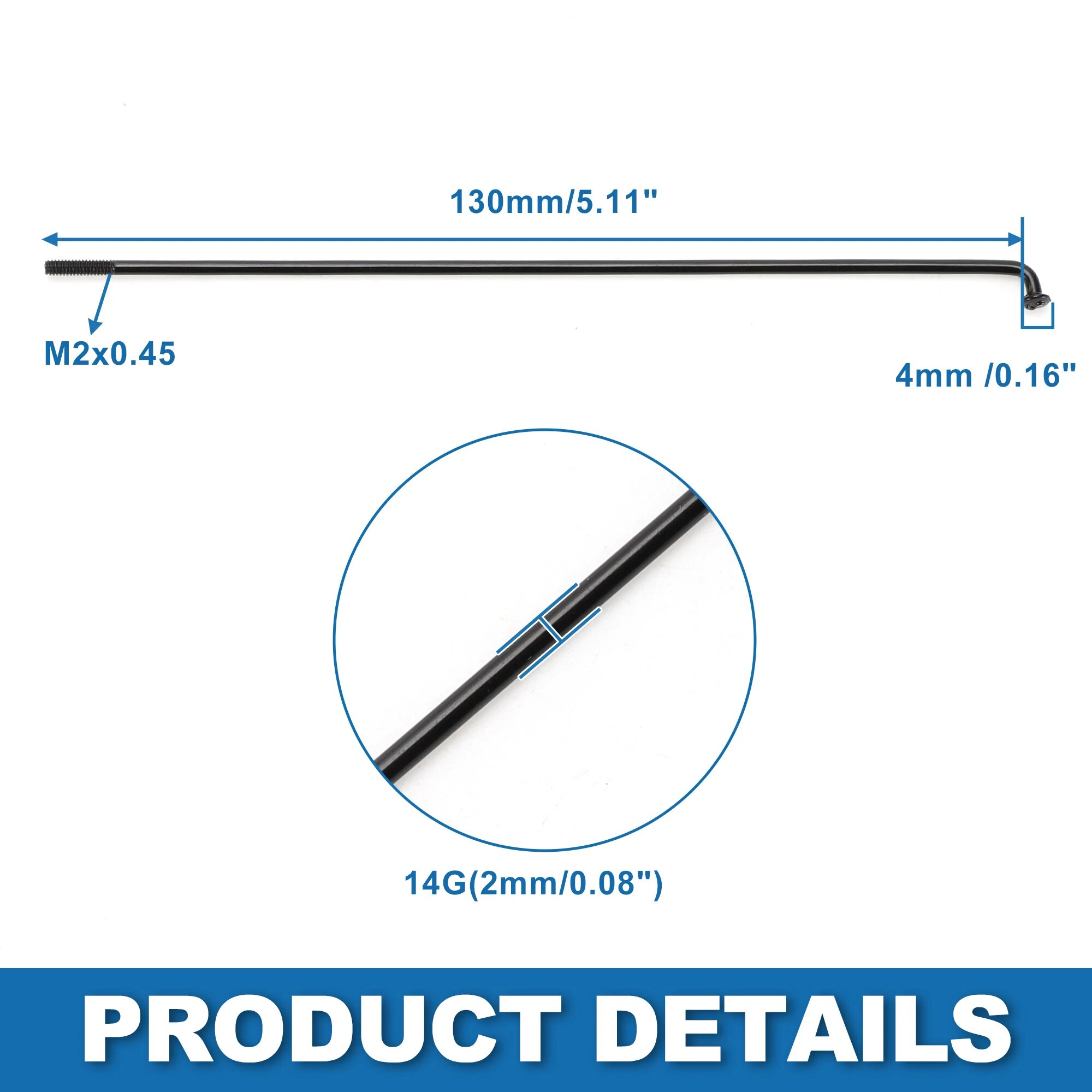 Велосипедные спицы стальные черные 14G 130mm 36pcs