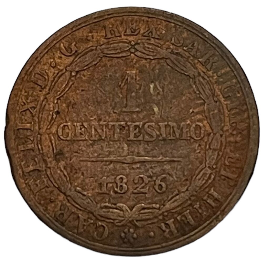 Италия, Сардиния 1 чентезимо 1826 г. (P) (Турин)
