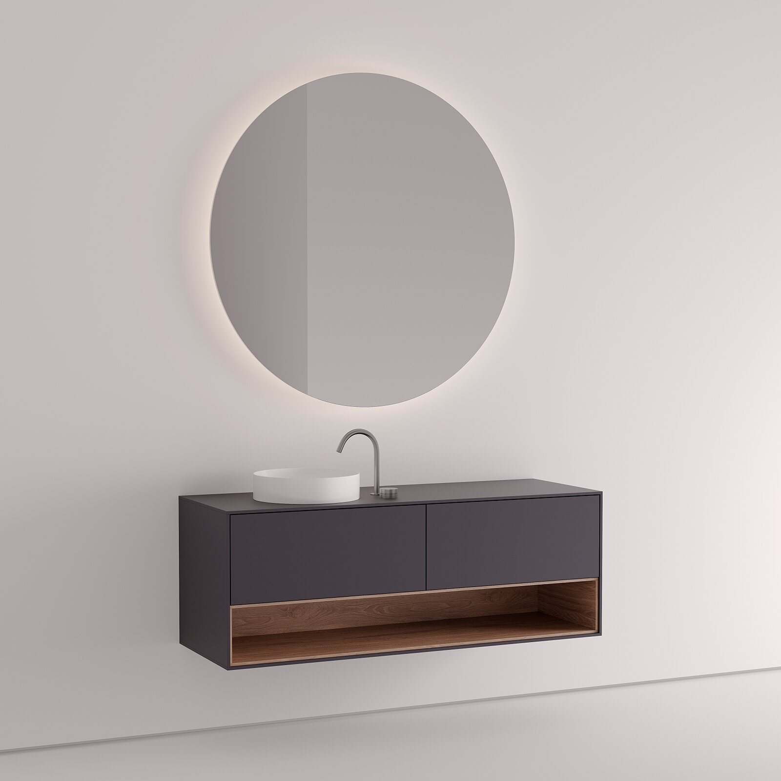 Тумба подвесная под две раковины 150 см. Vivomobili GRIGIO BROMO