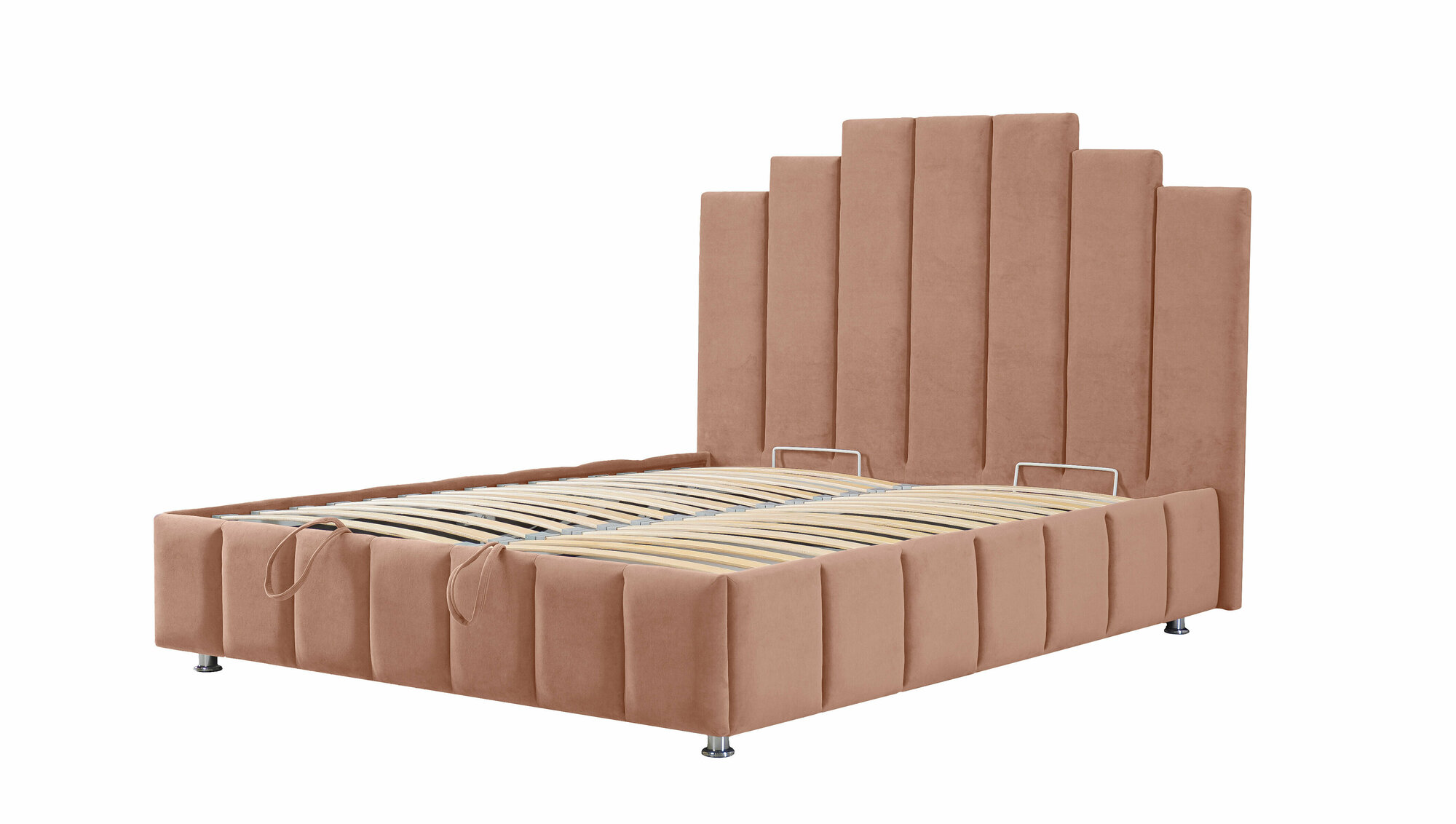 Двуспальная кровать 160х200, "ARTI" с мягким изголовьем для дома, для спальни, ортопедическое основание. Велюр Розовый (без подъёмного механизма) Teddy 026