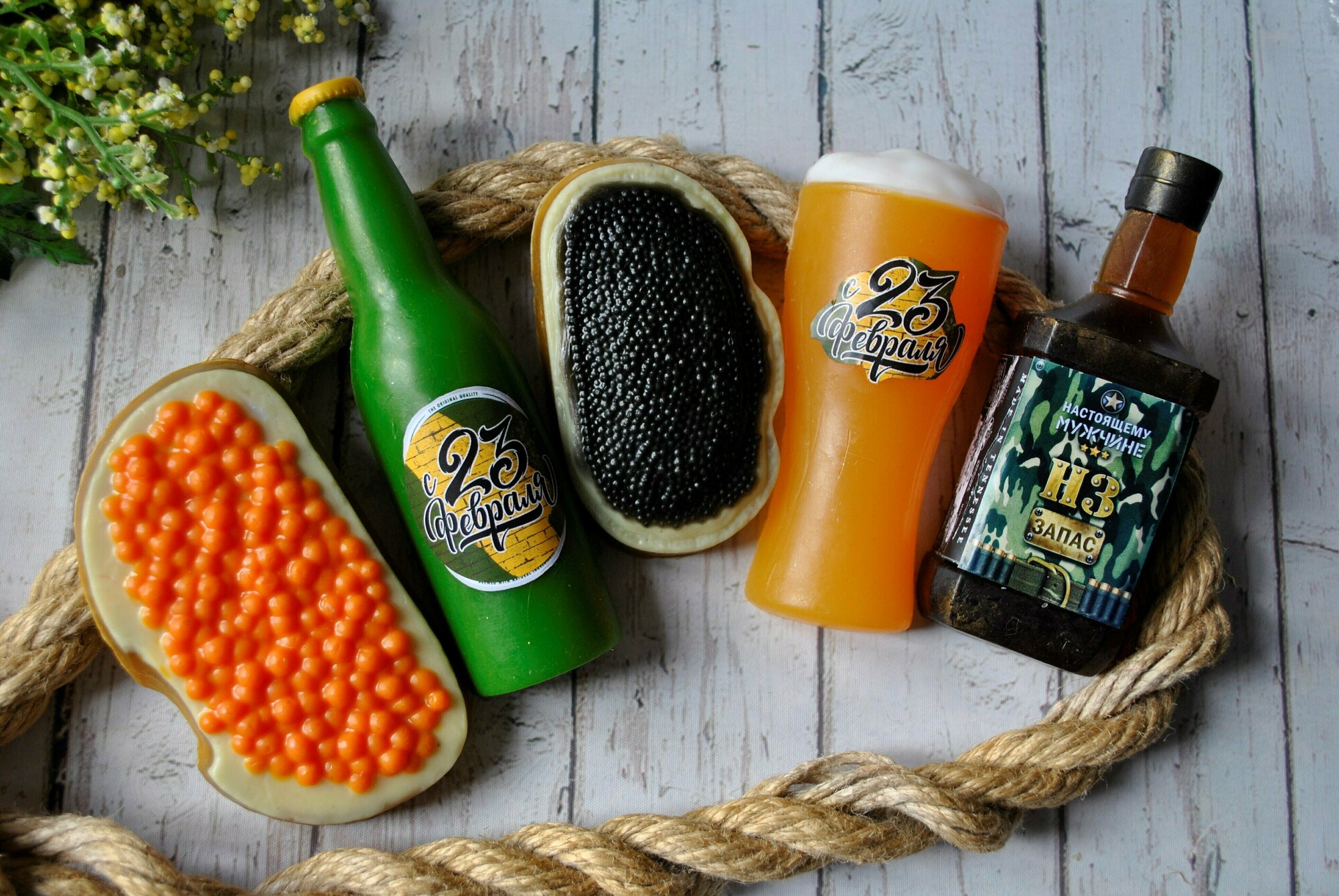 Формы для мыловарения "Бутылка, Бокал, Черная и красная икра и Бутылка виски" -5 шт.