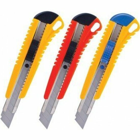 Нож Brauberg канцелярский 18 мм "Standard", 3 лезвия в комплекте, автофиксатор, корпус ассорти, 230918