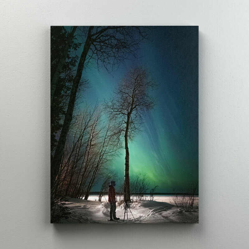 Интерьерная картина на холсте "Южное сияние на полярном полюсе" размер 22x30 см