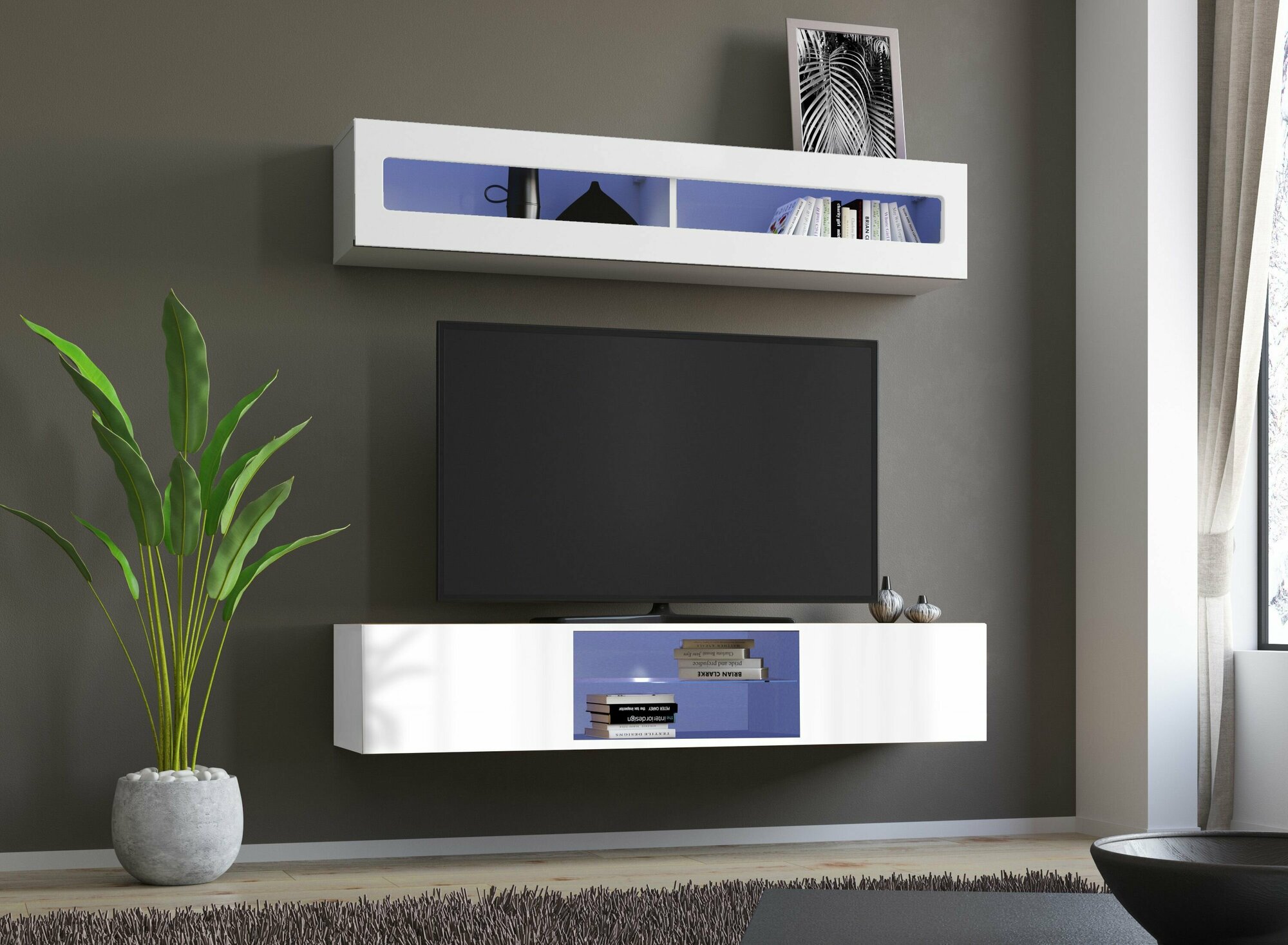 Гостиная Point 3351, мебель в гостиную НК-Мебель, Белый Глянец, 175х160х40 см.(ШхВхГ)