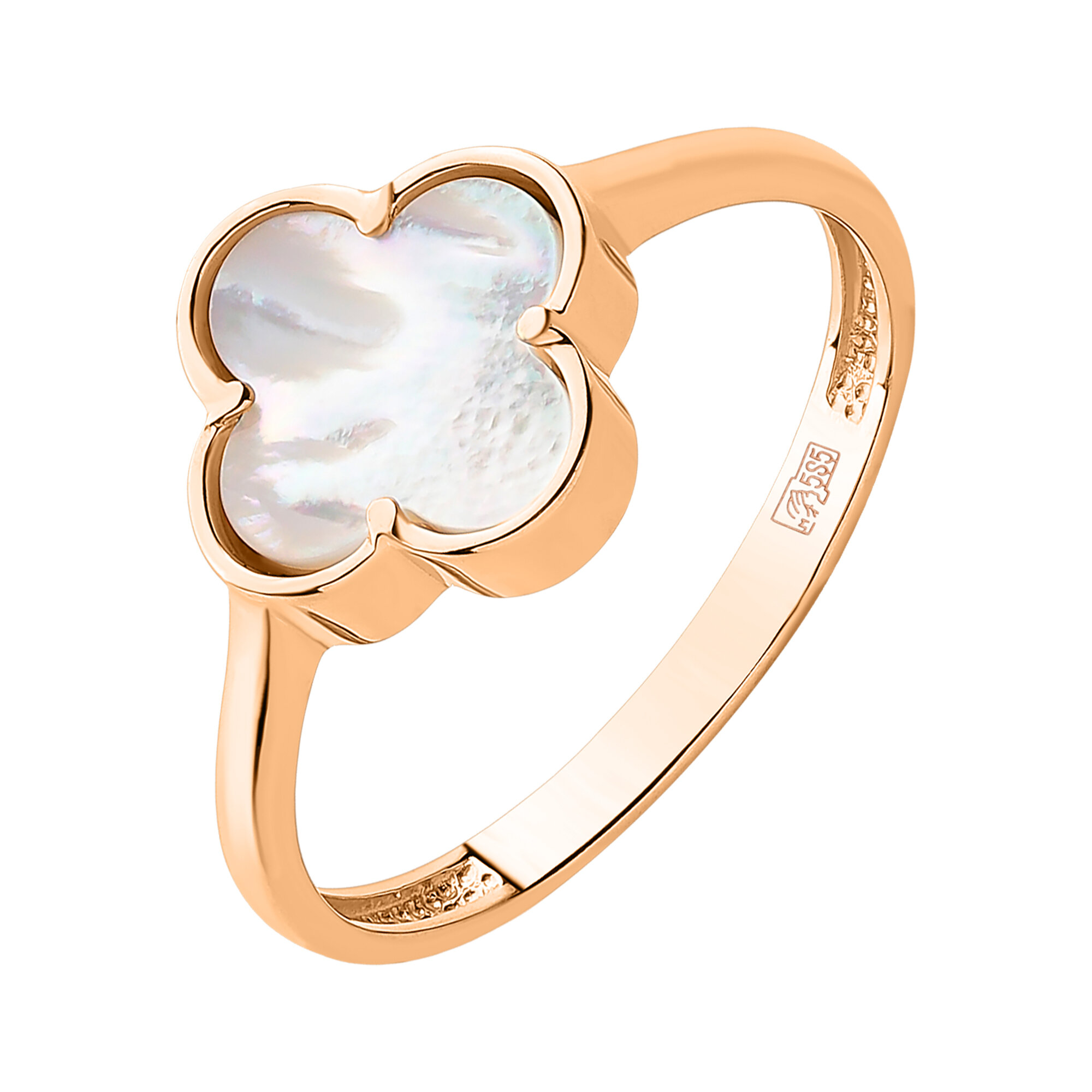 Кольцо на фалангу, красное золото, 585 проба, золочение, перламутр