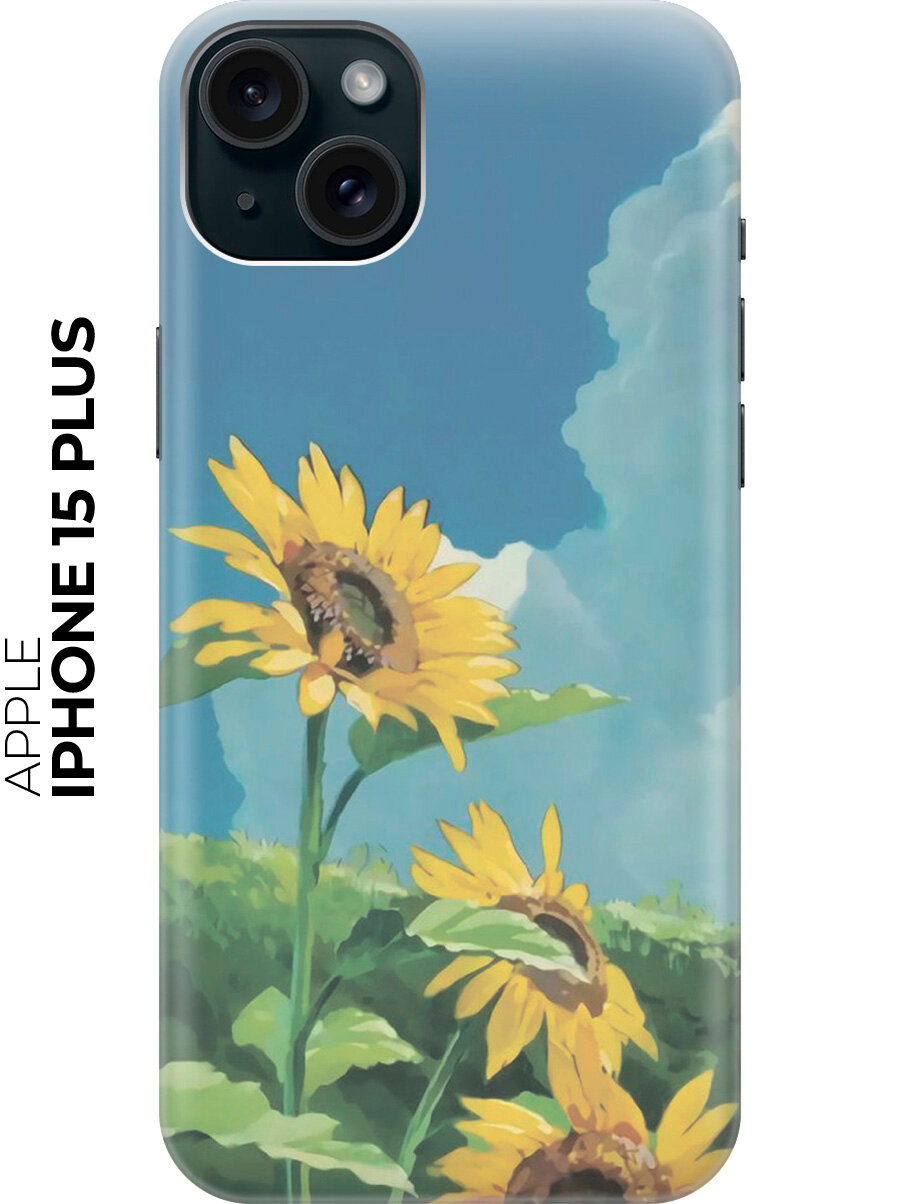 Силиконовый чехол на Apple iPhone 15 Plus / Эпл Айфон 15 Плюс с рисунком "Три подсолнуха в поле"