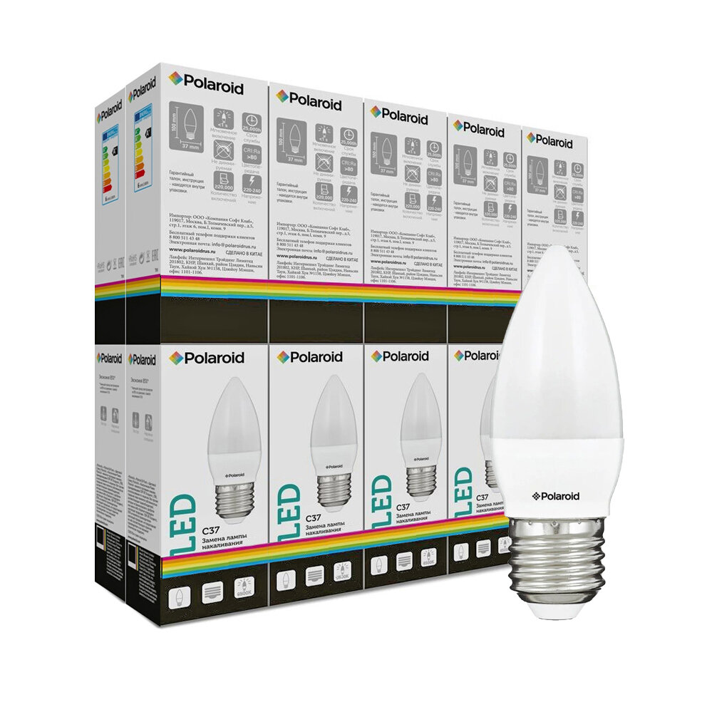 Светодиодная лампа Polaroid 220V C37 5,5W 3000K E27 470lm (20 шт.)