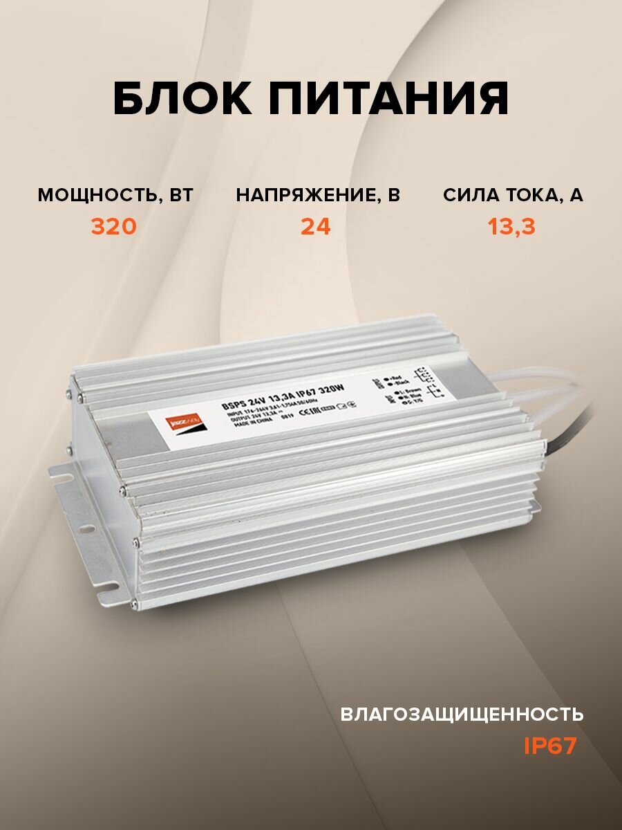 Блок питания Jazzway для светодиодной ленты 24V / BSPS 24V 13.30A 320W / IP67