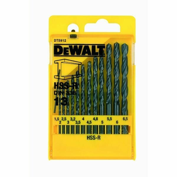 Набор сверл по металлу в пластиковой кассете 13 шт. (1,5-6,5 мм; HSS-R) DEWALT DT 5912