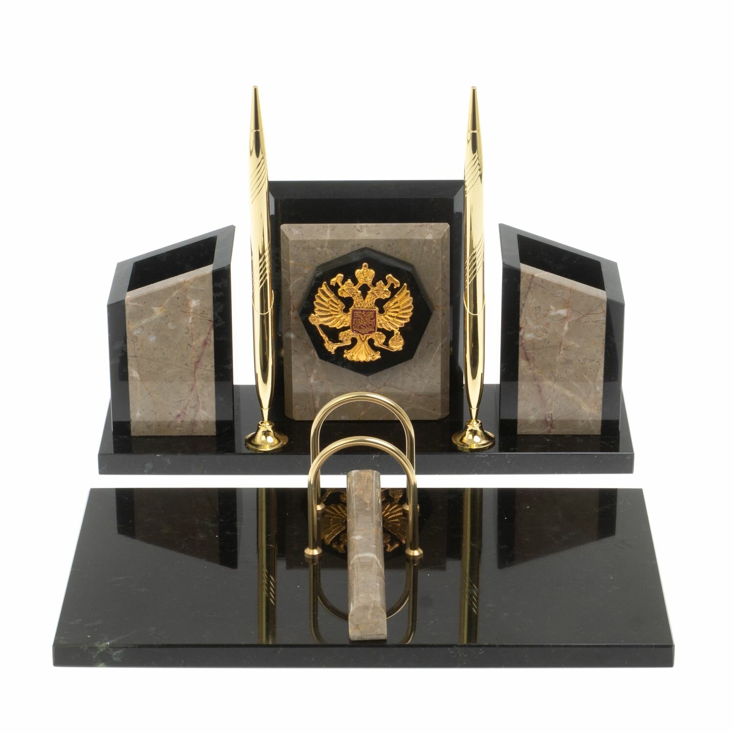 Письменный набор "Канцелярский" с гербом камень бежевый мрамор 127467